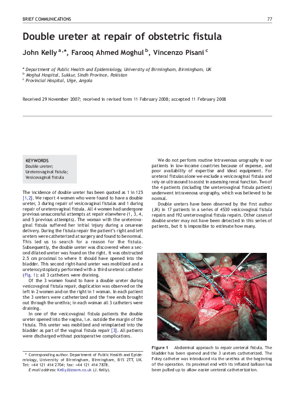(PDF) Double ureter at repair of obstetric fistula