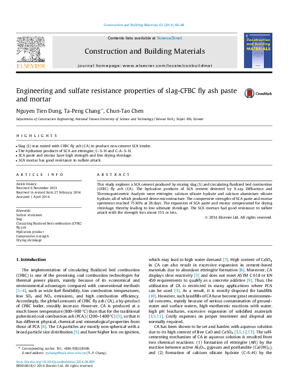 (PDF) Engineering and sulfate resistance properties of slag-CFBC fly ...