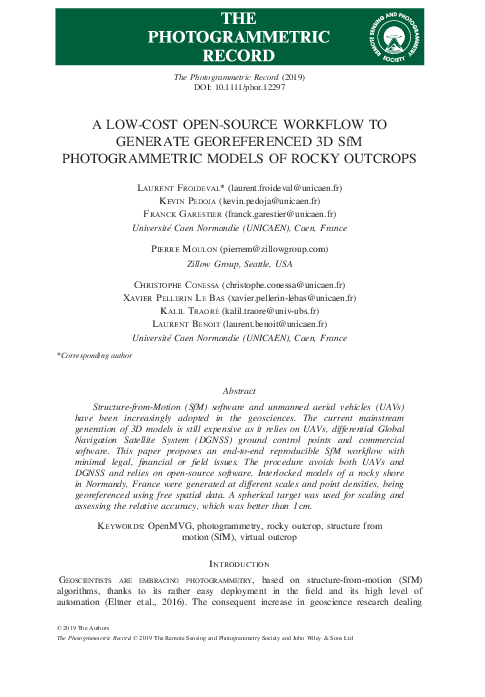 (PDF) A low‐cost open‐source workflow to generate georeferenced 3D SfM photogrammetric models of ...
