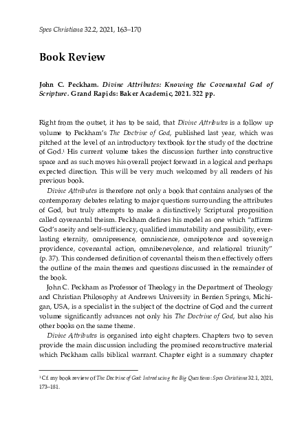(PDF) John C. Peckham. Divine Attributes: Knowing the Covenantal God of ...