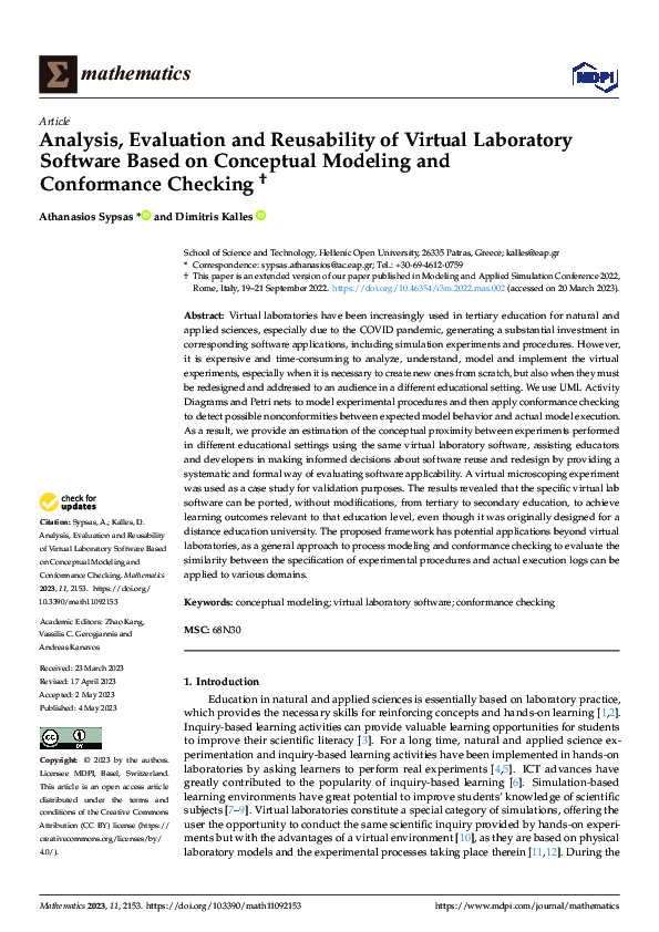 (PDF) Analysis, Evaluation and Reusability of Virtual Laboratory Software Based on Conceptual ...