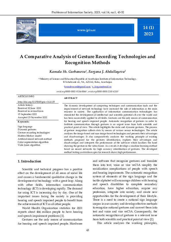 (PDF) A Comparative Analysis of Gesture Recording Technologies and Recognition Methods