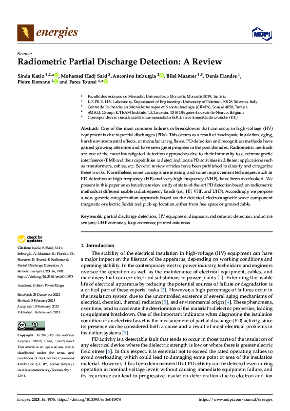 Pdf Radiometric Partial Discharge Detection A Review