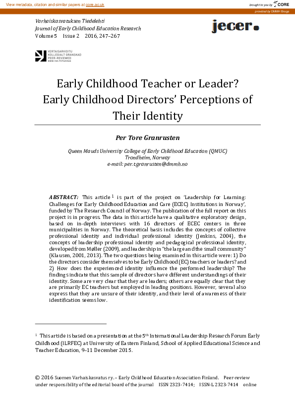 (PDF) Early Childhood Teacher or Leader? Early Childhood Directors ...