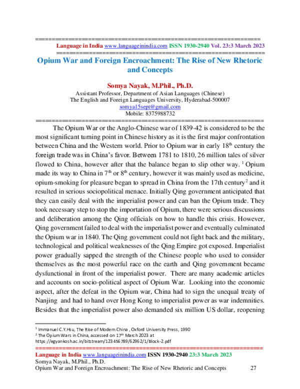 (PDF) Opium War and Foreign Encroachment: The Rise of New Rhetoric and ...