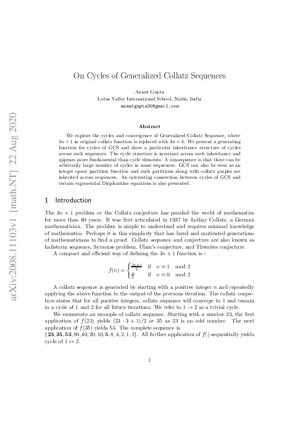 (PDF) On Cycles of Generalized Collatz Sequences