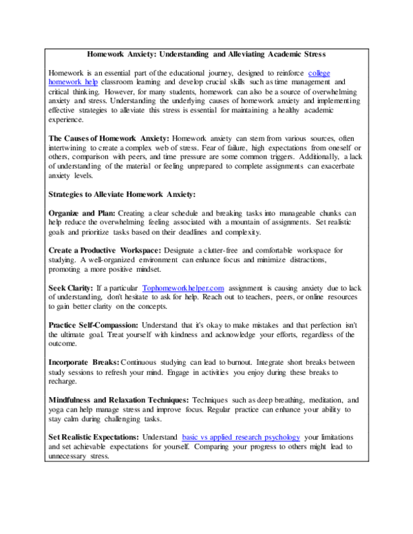 (PDF) Homework Anxiety: Understanding and Alleviating Academic Stress