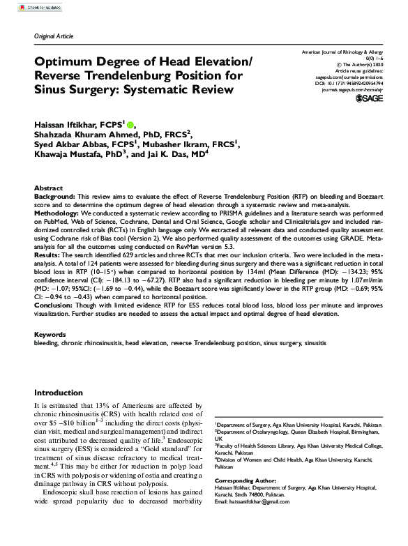 (PDF) Optimum Degree of Head Elevation/Reverse Trendelenburg Position ...