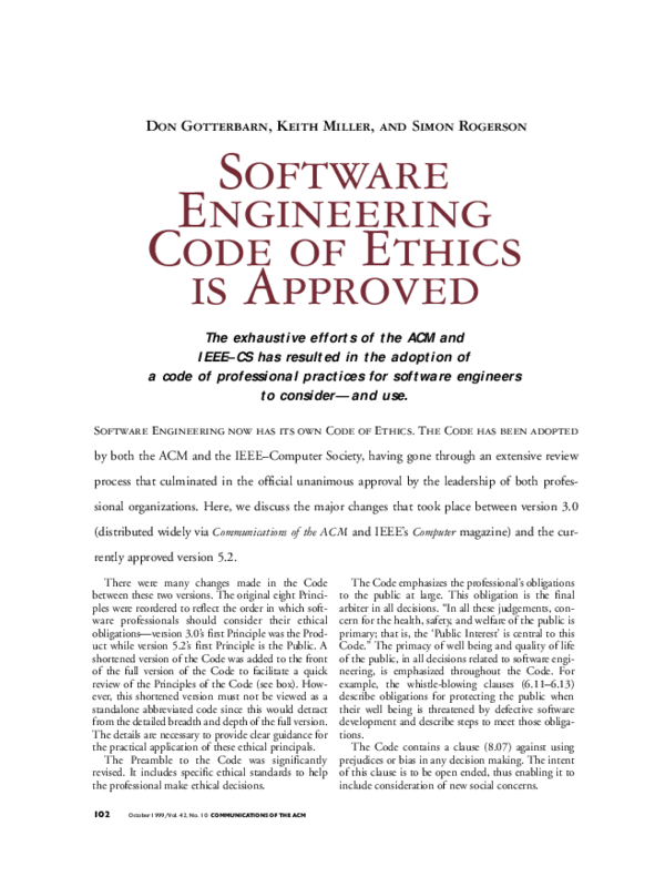 (PDF) Software engineering code of ethics is approved