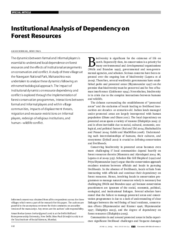 (PDF) Institutional Analysis of Dependency on Forest Resources