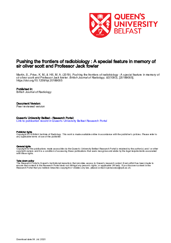 (PDF) Pushing the frontiers of radiobiology: A special feature in ...