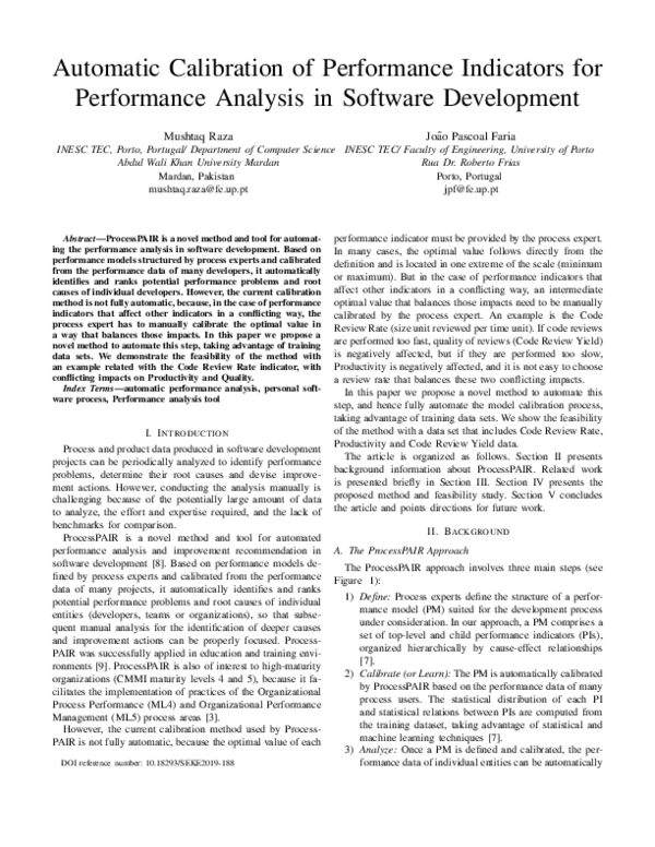 (PDF) Automatic Calibration of Performance Indicators for Performance Analysis in Software ...