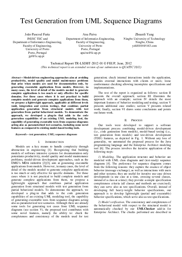 Pdf Test Generation From Uml Sequence Diagrams João Pascoal Faria
