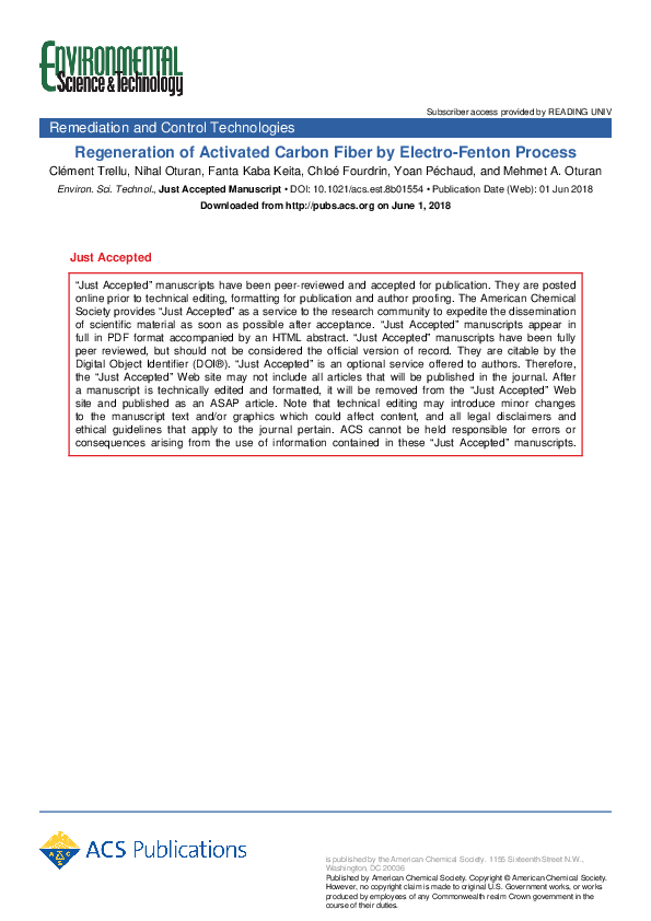 (PDF) Regeneration of Activated Carbon Fiber by the Electro-Fenton Process