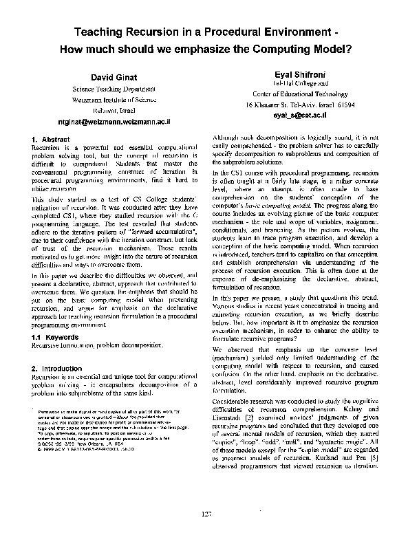Pdf Teaching Recursion In A Procedural Environment—how Much Should We