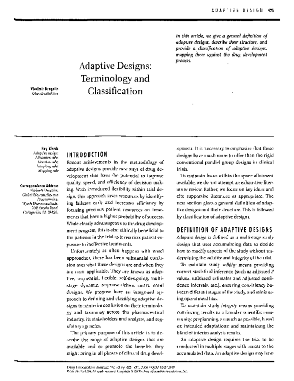 (PDF) Adaptive Designs: Terminology and Classification | Vladimir ...