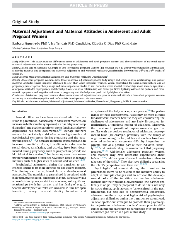 (PDF) Maternal Adjustment and Maternal Attitudes in Adolescent and ...