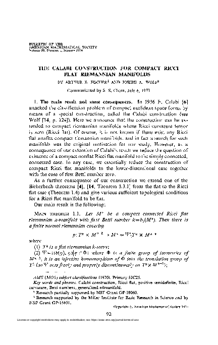 (PDF) The Calabi construction for compact Ricci flat Riemannian manifolds