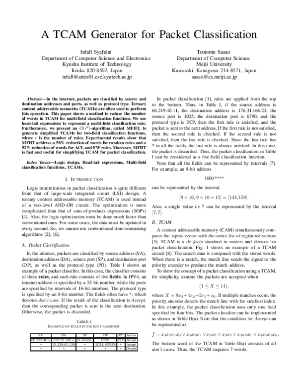 (PDF) A TCAM generator for packet classification