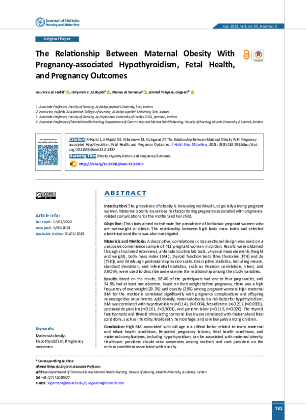 (PDF) The Relationship Between Maternal Obesity with Pregnancy-Associated Hypothyroidism, Fetal ...