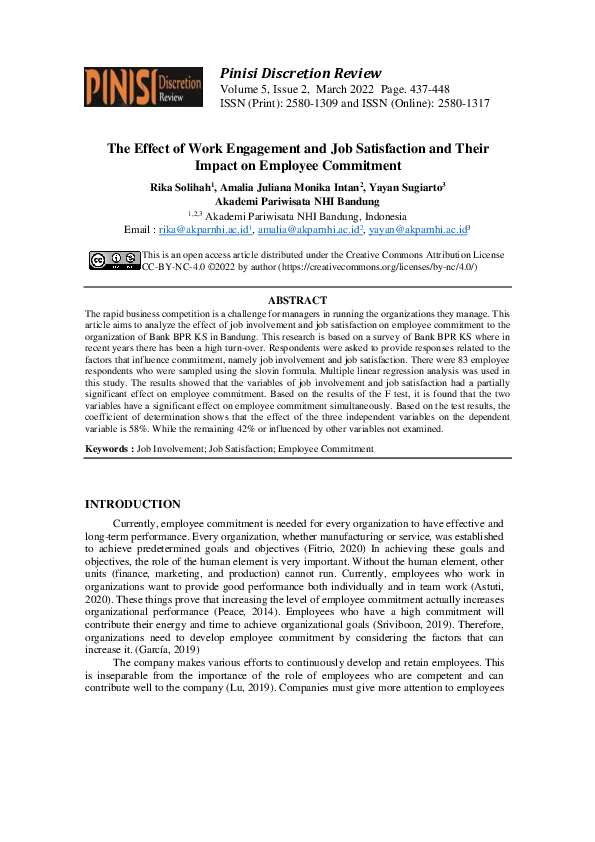 (PDF) The Effect of Work Engagement and Job Satisfaction and Their Impact on Employee Commitment