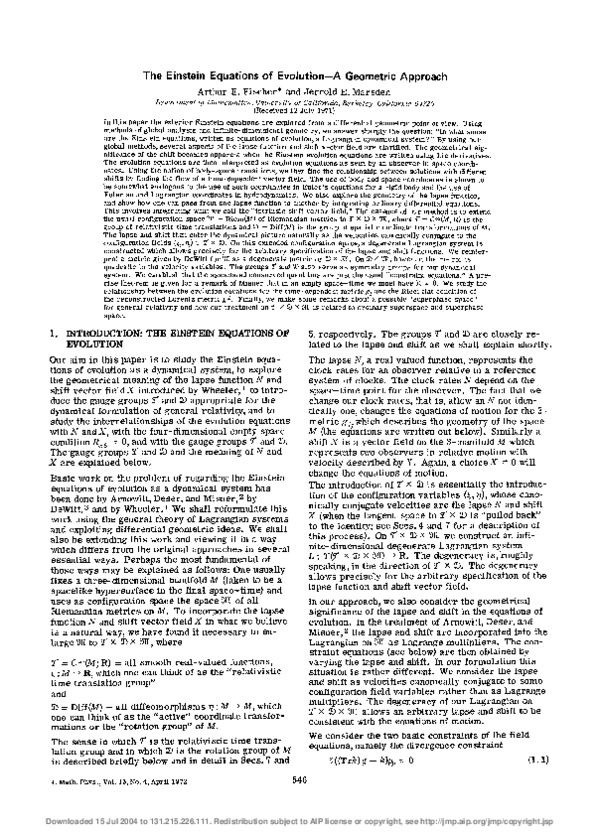 (PDF) The Einstein Equations of Evolution-A Geometric Approach