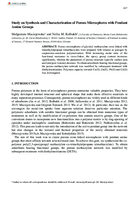 (PDF) Study on Synthesis and Characterization of Porous Microspheres ...