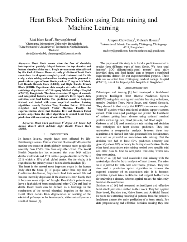Heart Block Prediction Using Data Mining And Machine Learning
