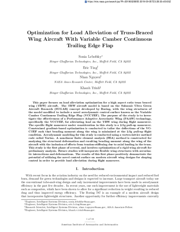 (PDF) Optimization for Load Alleviation of Truss-Braced Wing Aircraft With Variable Camber ...