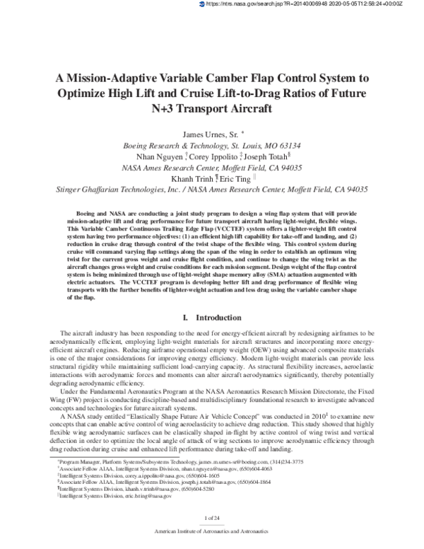 (PDF) A Mission Adaptive Variable Camber Flap Control System to ...