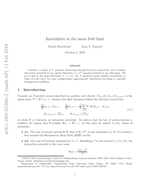 (PDF) Instabilities in the Mean Field Limit