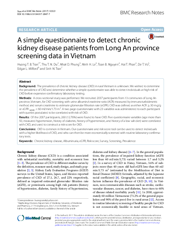 (PDF) A simple questionnaire to detect chronic kidney disease patients ...