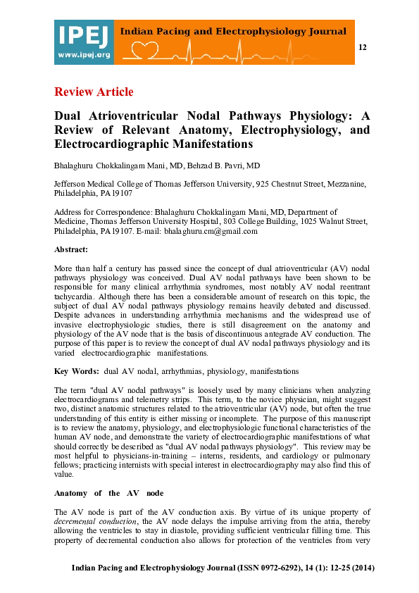 (PDF) Dual Atrioventricular Nodal Pathways Physiology: A Review of ...