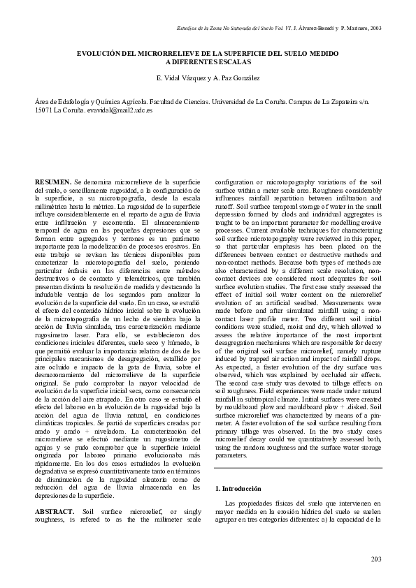 (PDF) Evolución Del Microrrelieve De La Superficie Del Suelo Medido a ...