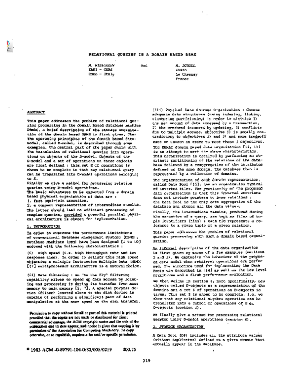 Pdf Relational Queries In A Domain Based Dbms