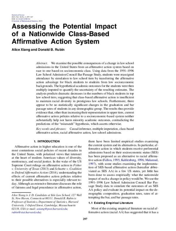 (PDF) Assessing the Potential Impact of a Nationwide Class-Based Affirmative Action System