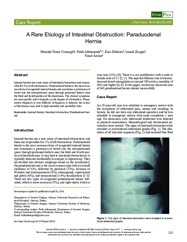(PDF) A Rare Etiology of Intestinal Obstruction: Paraduodenal Hernia ...