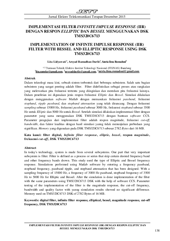 (PDF) Implementasi Filter Infinite Impulse Response (Iir) Dengan Respon ...