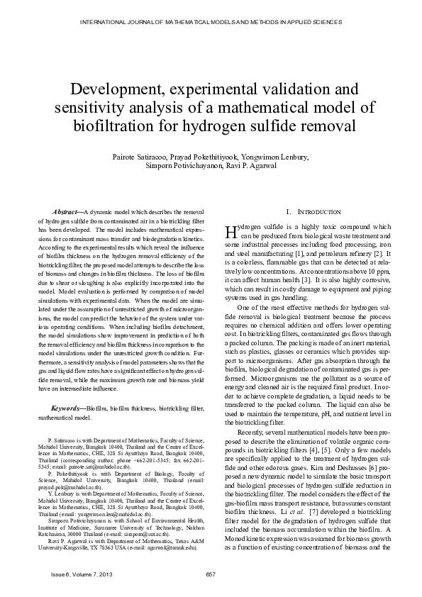 (PDF) Development, experimental validation and sensitivity analysis of a mathematical model of ...