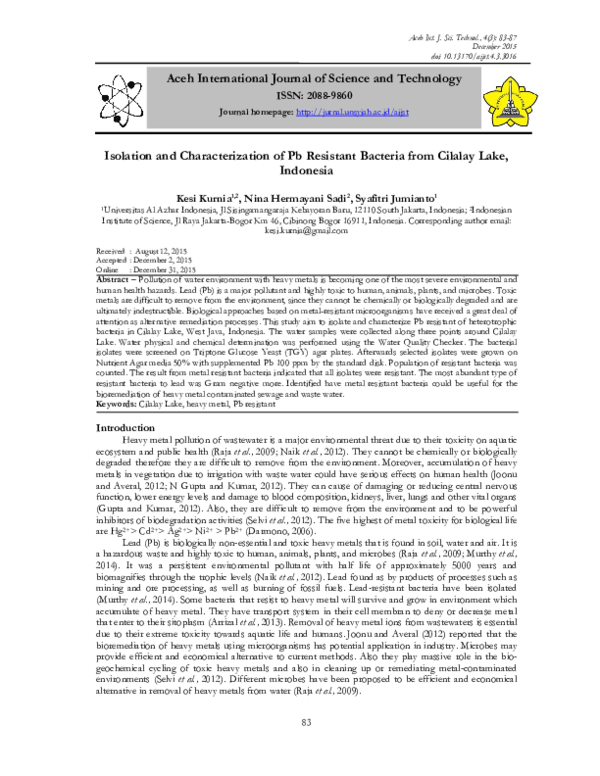 (PDF) Isolation and Characterization of Pb Resistant Bacteria from ...