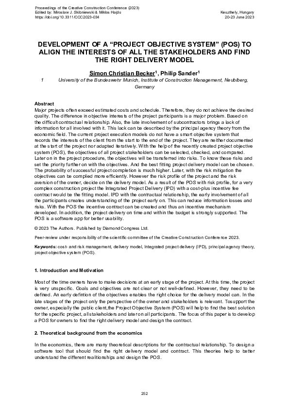 (PDF) Development of a “Project Objective System” (Pos) to Align the ...