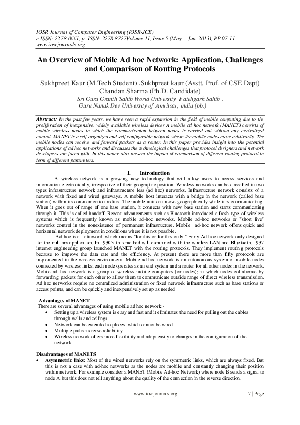 Pdf An Overview Of Mobile Ad Hoc Network Application Challenges And