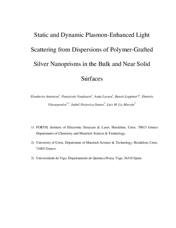 (PDF) Static and Dynamic Plasmon-Enhanced Light Scattering from ...