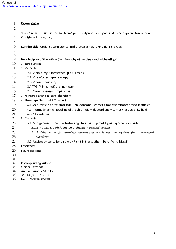 (PDF) A possible new UHP unit in the Western Alps as revealed by ...