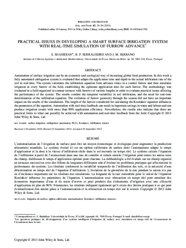 (PDF) Practical Issues in Developing a Smart Surface Irrigation System ...