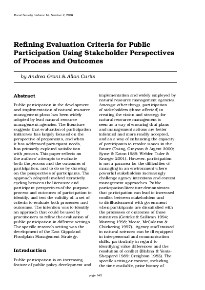 (PDF) Refining Evaluation Criteria for Public Participation Using Stakeholder Perspectives of ...