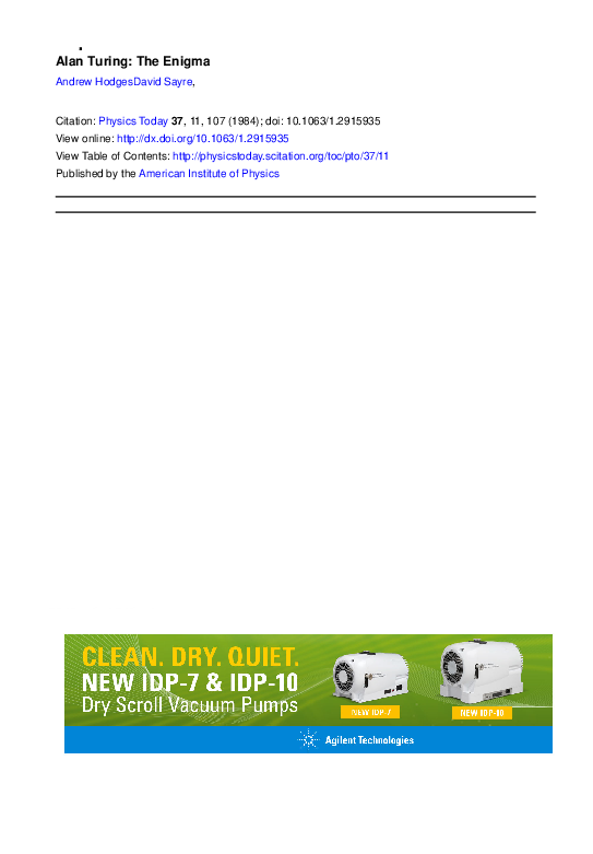 (PDF) Alan Turing: The Enigma