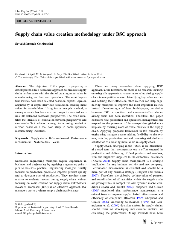 (PDF) Supply chain value creation methodology under BSC approach