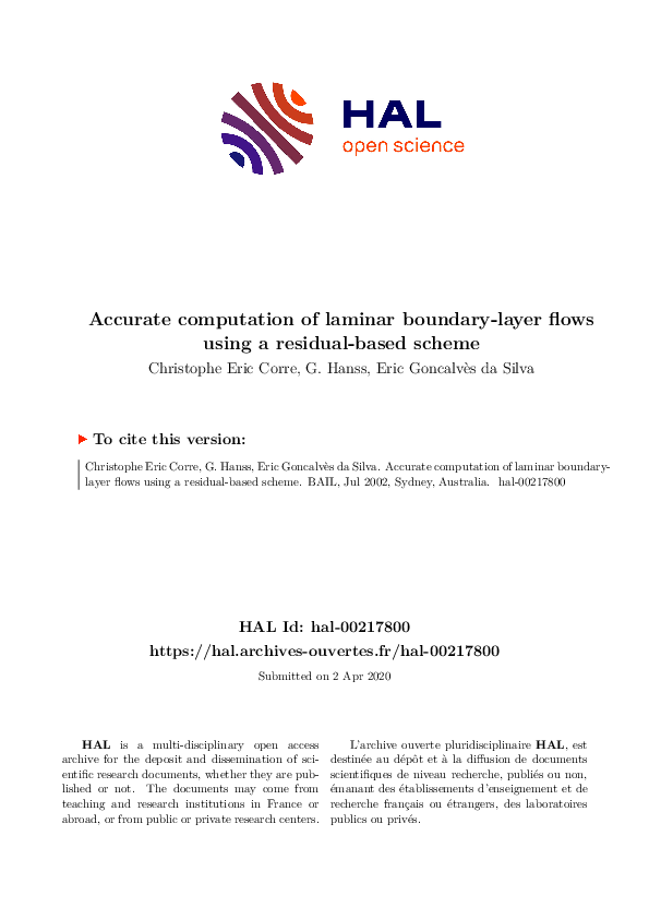 (PDF) Accurate computation of laminar boundary-layer flows using a residual-based scheme