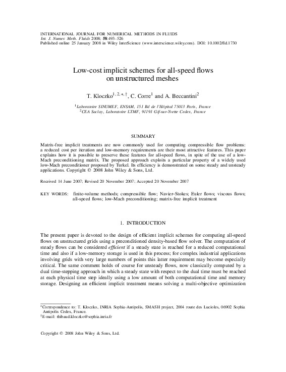 (PDF) Low-cost implicit schemes for all-speed flows on unstructured meshes